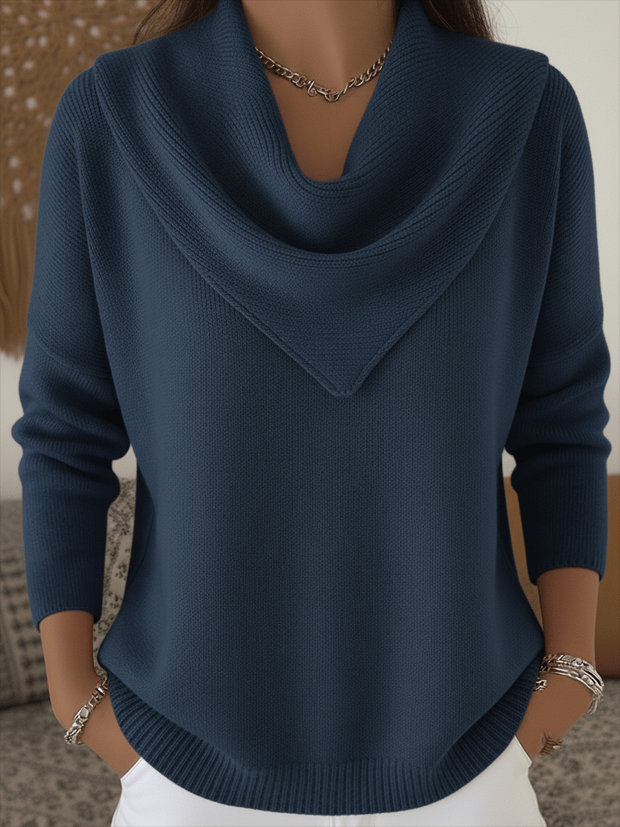 🔥 Elegant Retro Soft Triangle Neck Solid Color Sweater Top – Kuosn