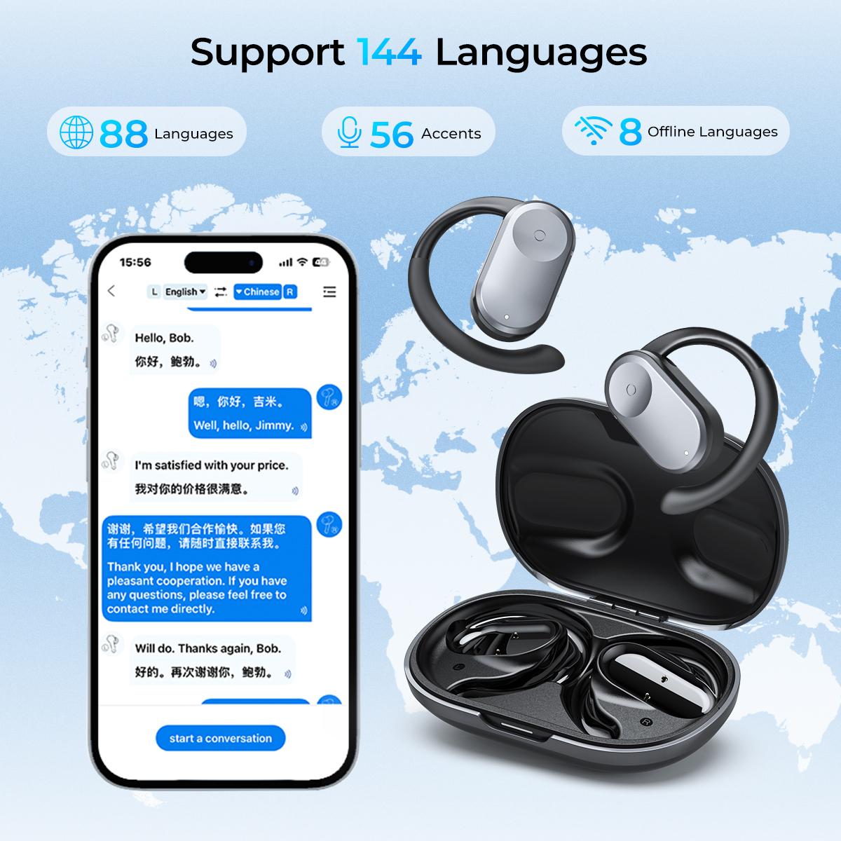 Real-Time Translator Earbuds Two-Way 144 Languages 0.5S & 98% Accuracy ...