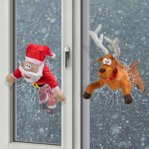 🎄 Santa & Reindeer Window Crash Decorations 🎅🦌 – Kuosn